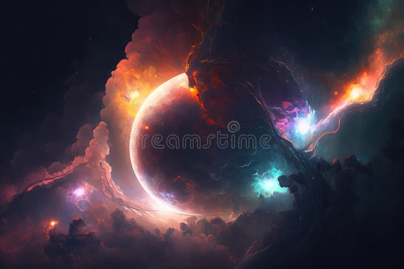 Planets in Space. Fantasy Galaxy Generative AI Background Stock ...
