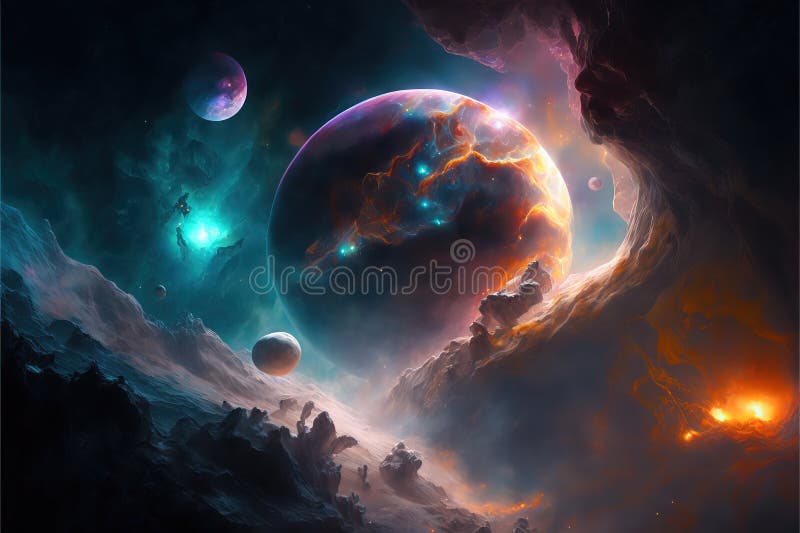 Planets in Space. Fantasy Galaxy Generative AI Background Stock Photo ...