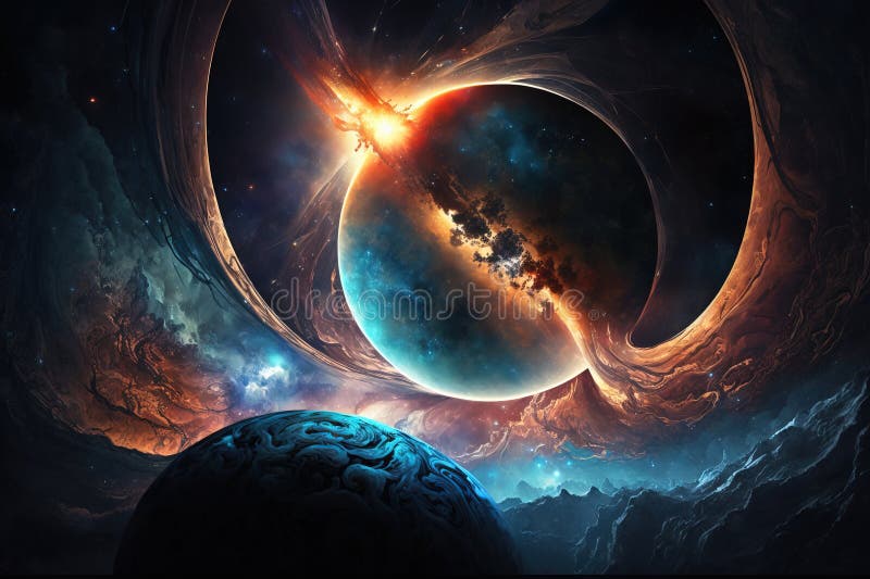 Planets in Space. Fantasy Galaxy Generative AI Background Stock ...