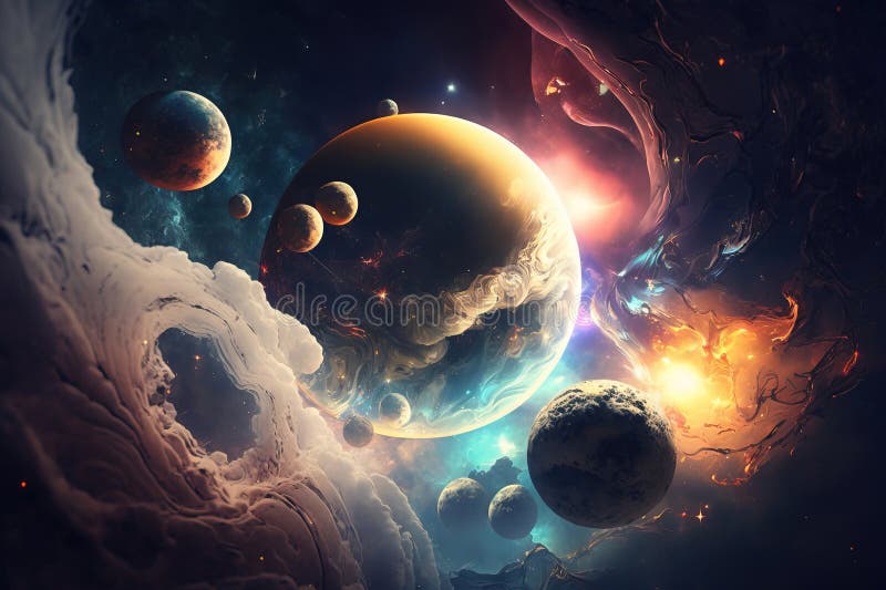 Planets in Space. Fantasy Galaxy Generative AI Background Stock ...