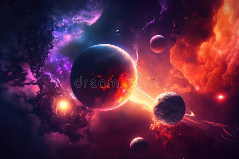 Planets in Space. Fantasy Galaxy Generative AI Background Stock ...