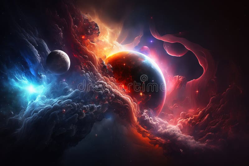 Planets in Space. Fantasy Galaxy Generative AI Background Stock ...