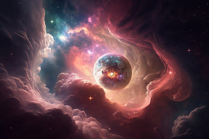 Planets in Space. Fantasy Galaxy Generative AI Background Stock ...