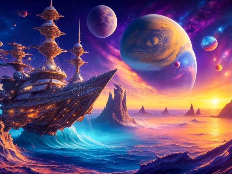 Planets Stars Cosmic Patterns that Theme, Generative Ai Stock ...