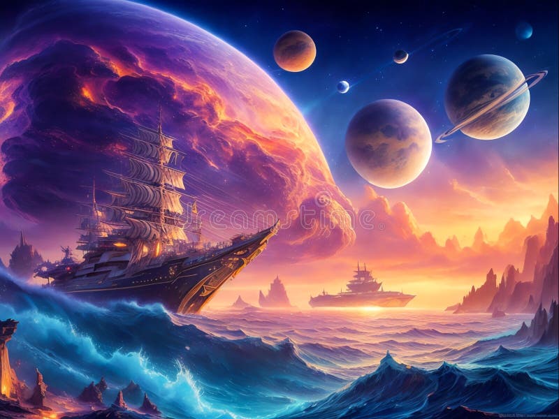 Planets Stars Cosmic Patterns that Theme, Generative Ai Stock ...