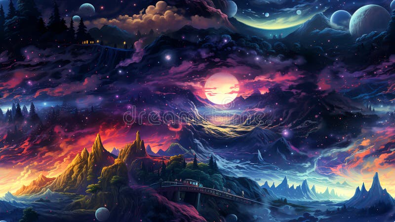 Planets Stars Cosmic Space Landscape, Generative Ai Stock Illustration ...