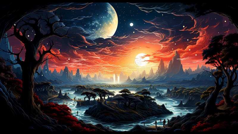 Planets Stars Cosmic Space Landscape, Generative Ai Stock Illustration ...