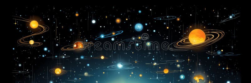Planets and Stars in Dark Space, Mystery of Universe Background Banner ...
