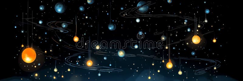 Planets and Stars in Dark Space, Mystery of Universe Background Banner ...