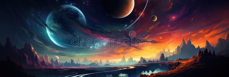 Landscape of an Alien Planet, View of Another Planet with Stars and ...