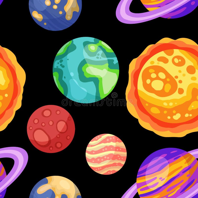 Neptune Planet Abstract Seamless Space Pattern Background with Planets ...
