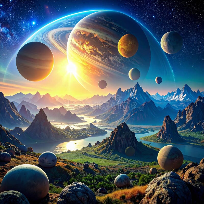 Planets and Sun from Our Solar System. Digital Illustration Stock ...