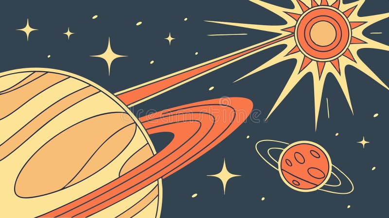 Planets and Sun with Rays, Solar System and Astronomical Scene Vector ...