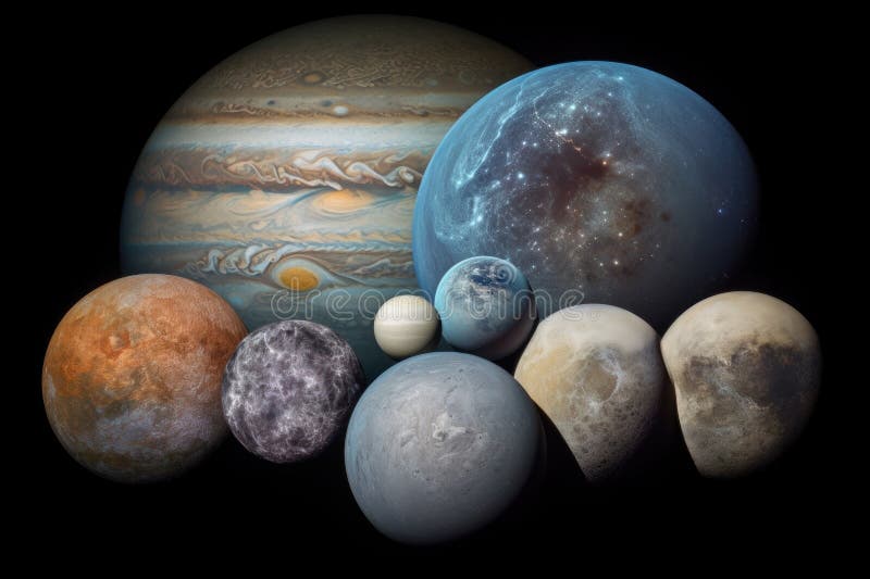 Planets and Their Moons in Stunning Celestial Portrait Stock ...