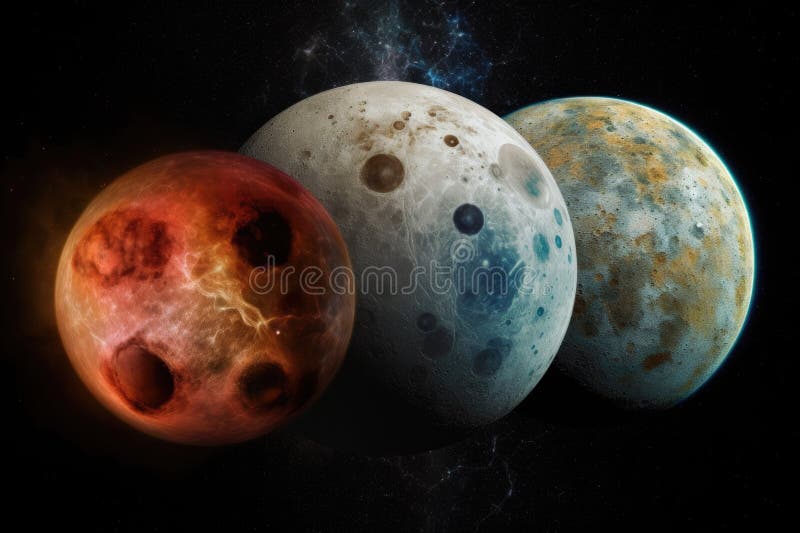 Planets and Their Moons in Stunning Celestial Portrait Stock Image ...
