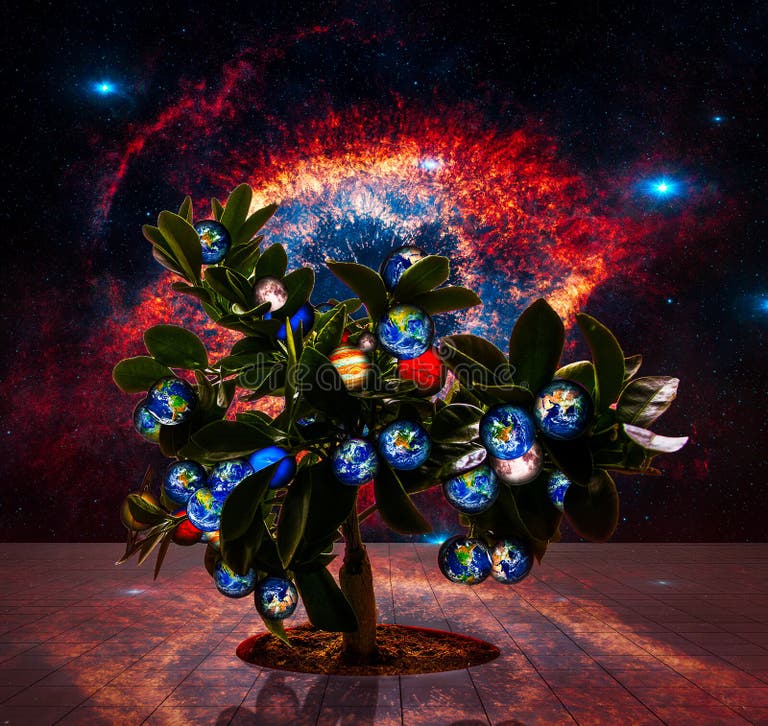 Planets Tree Space Reflection Life on Other Worlds Stock Illustration ...