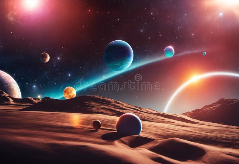 Planetscape, Featuring a Starry Sky and a Sandy Surface in the Backdrop ...
