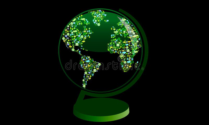 Planisphere Made with Ecological Symbols on Dark Background Stock ...