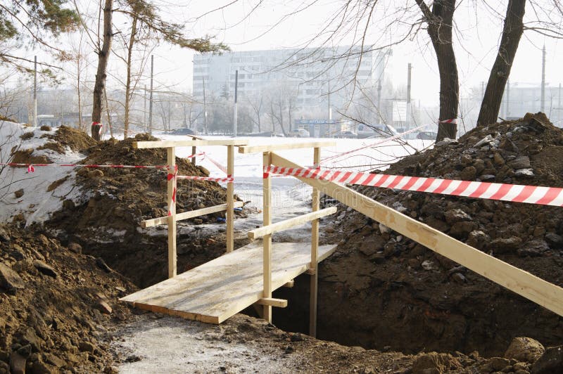 Plank bridge over moat stock image. Image of snow, fence - 51230185