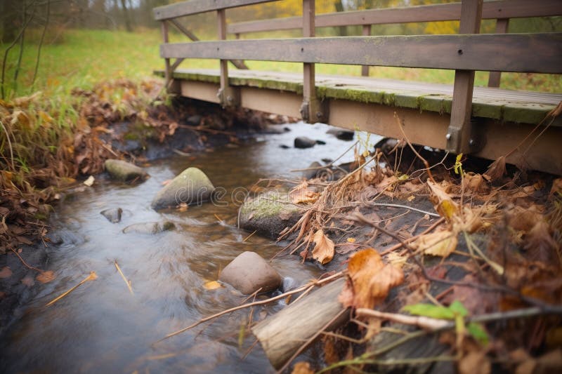 Plank Bridge Over a Small Creek Stock Image - Image of water, stream ...