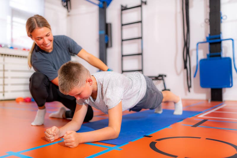 Plank Exercise for Children in a Physical Activity Class Stock Image ...