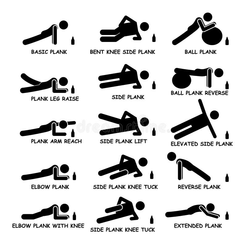 Plank Training Variations Exercise Stick Figure Pictogram Icons Stock ...