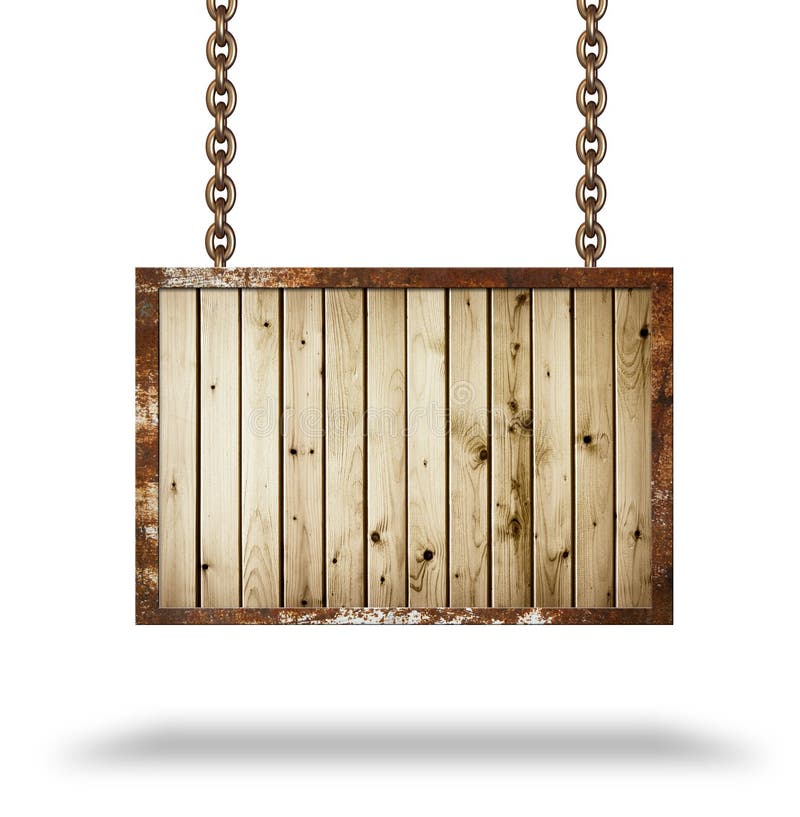 Plank Wooden Signboard. Chain. Stock Image - Image of plaque, brown ...