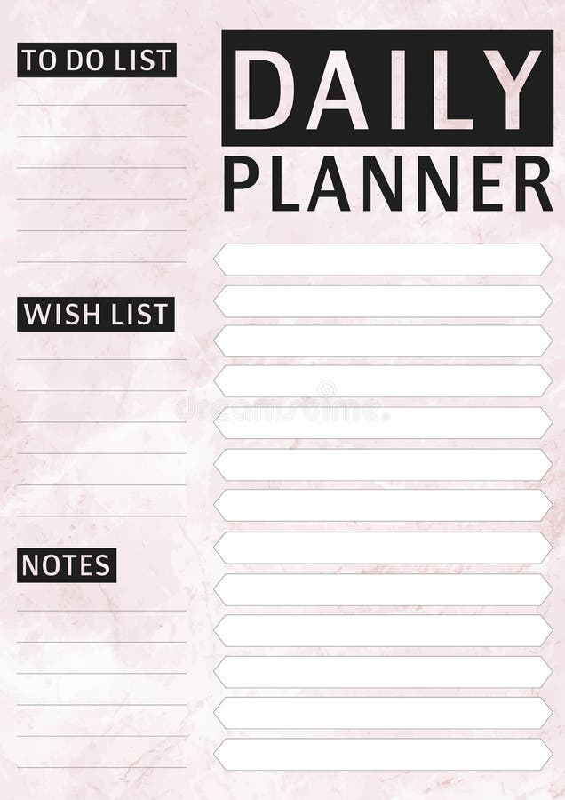 Daily Planner with a Pink Marble Texture. Stock Vector - Illustration ...