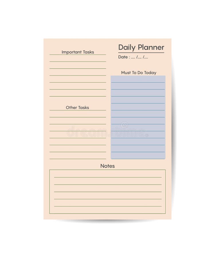 Daily Planner Activities Worksheet Design Template. Printable Goal ...