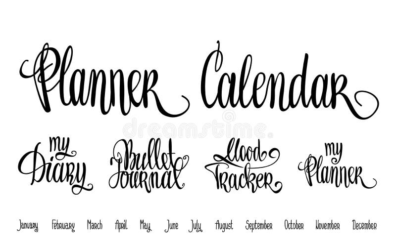 Planner, Calendar Lettering Set for Diary and Bullet Journal Vector ...