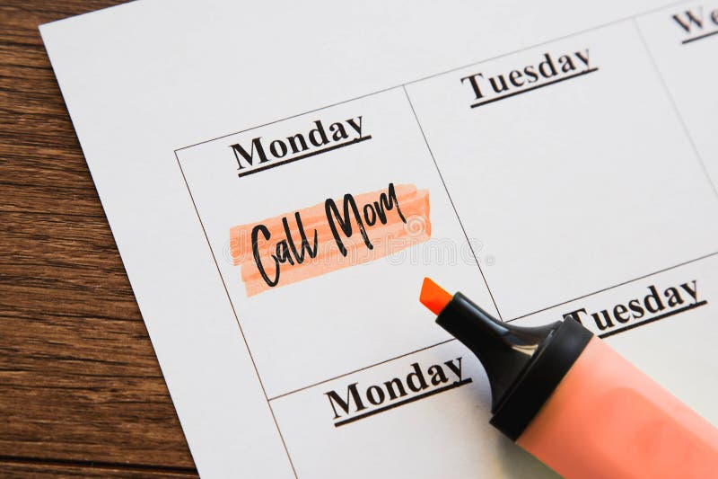 Planner Calendar Monday with Highlighted Inscription Call Mom Stock ...