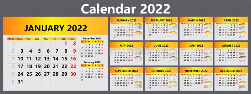 Planner Calendar for 2022 with Week Numbers. Template for a Wall ...