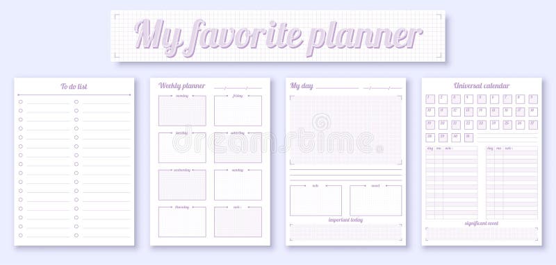 Planner Diary Printed Page Template Cute Flat Set Stock Vector ...