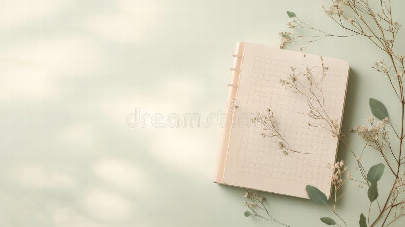 Planner Layout with Subtle Grid Lines and Delicate Greenery for ...