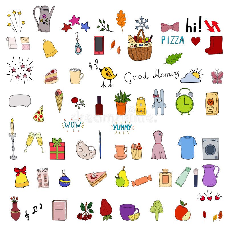 Hand Drawn Planner Icons Set. Everyday Life Symbols. Vector ...