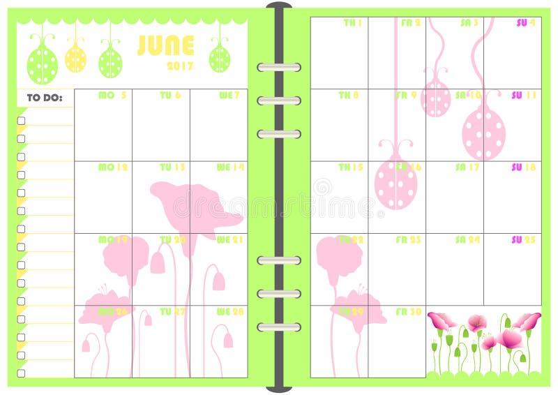 Daily Planner June 2017 stock vector. Illustration of objects - 83046309