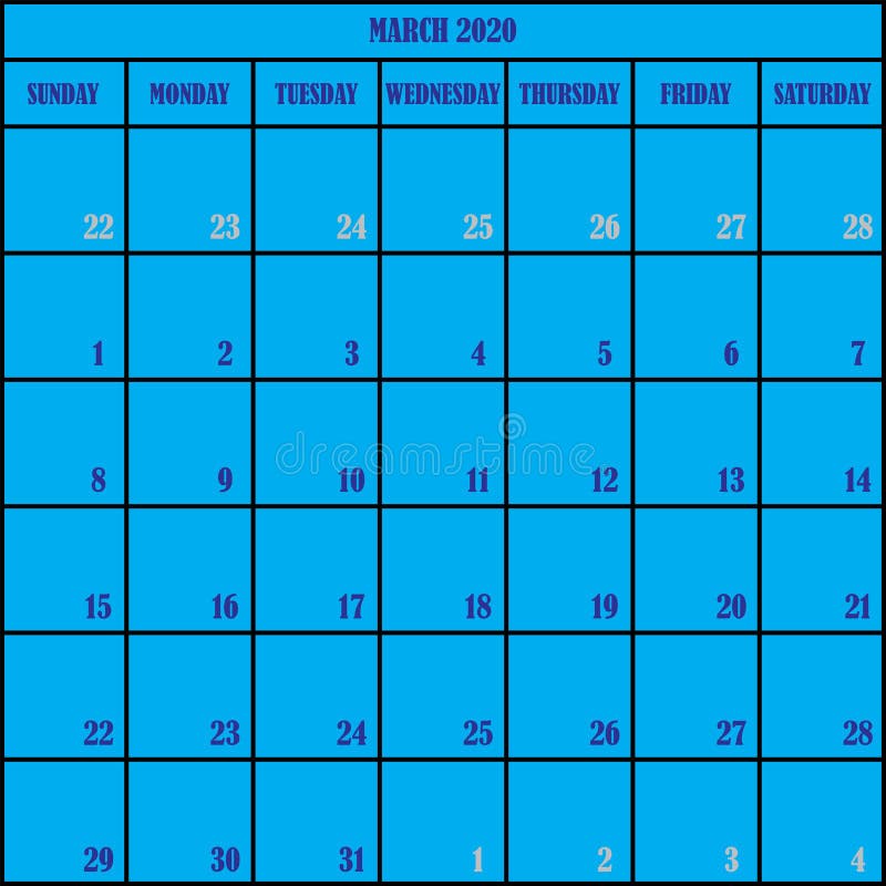 Planner March 2020 on Blue Background Stock Vector - Illustration of ...