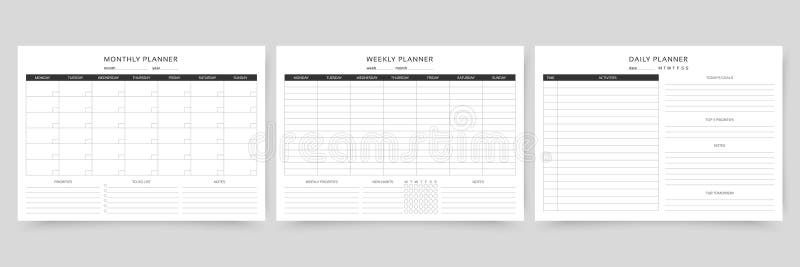 Planners for Month, Week, Day. Organizer of Timetable. Vector ...
