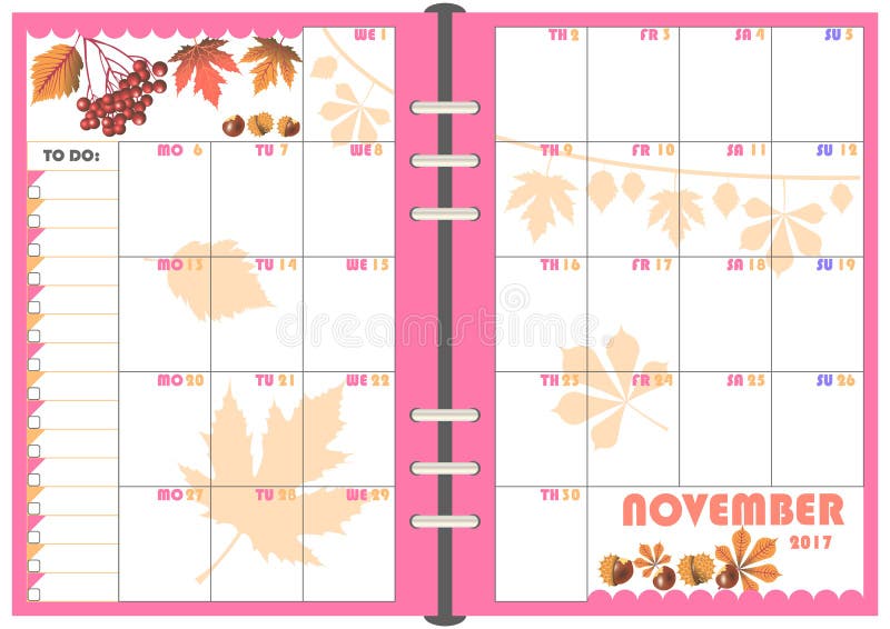 Daily Planner November 2017 Stock Vector - Illustration of organizer ...