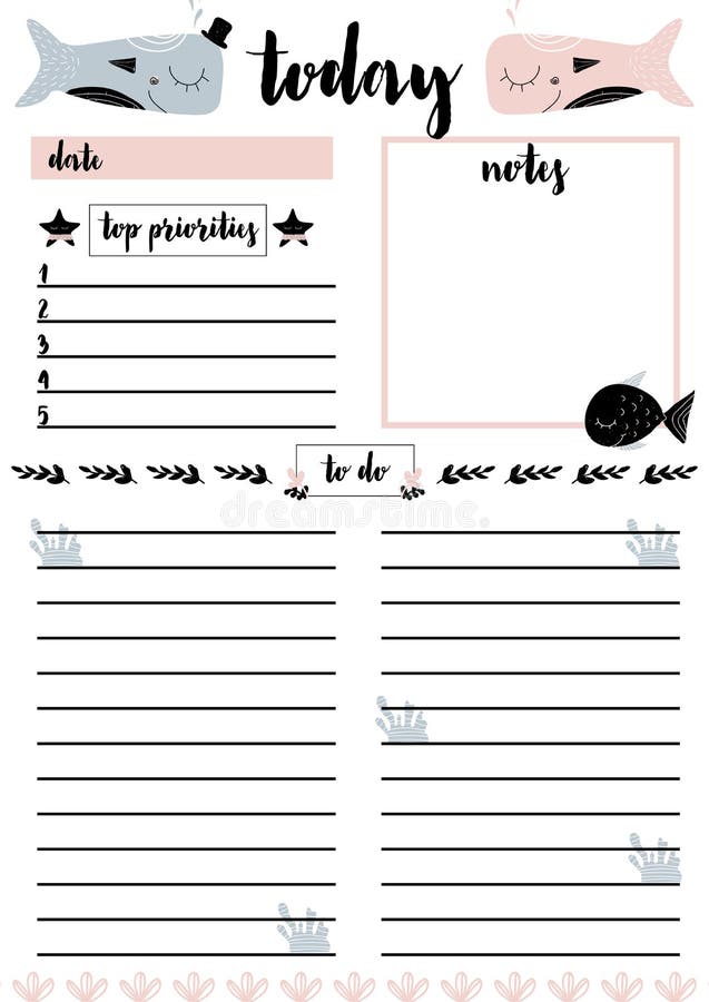 Daily Planner. Organizer and Schedule with Empty Graphs. Handwritten ...