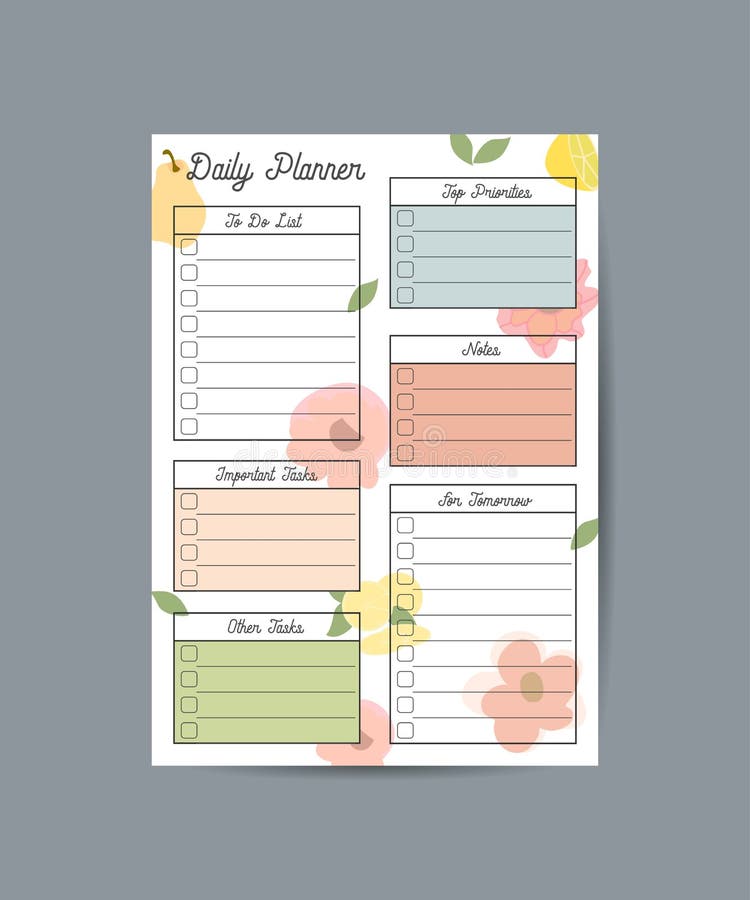 Planner with Original Design of Plants, Flowers, Leaves. Cute Vector ...