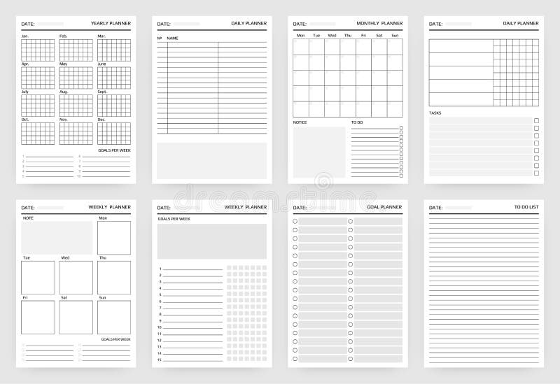Planner Pages. Paper Sheets for Scheduling, Writing Tasks for Year and ...