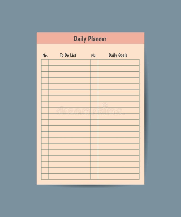 Daily Planner Printable Template Vector. Blank White Notebook Page ...