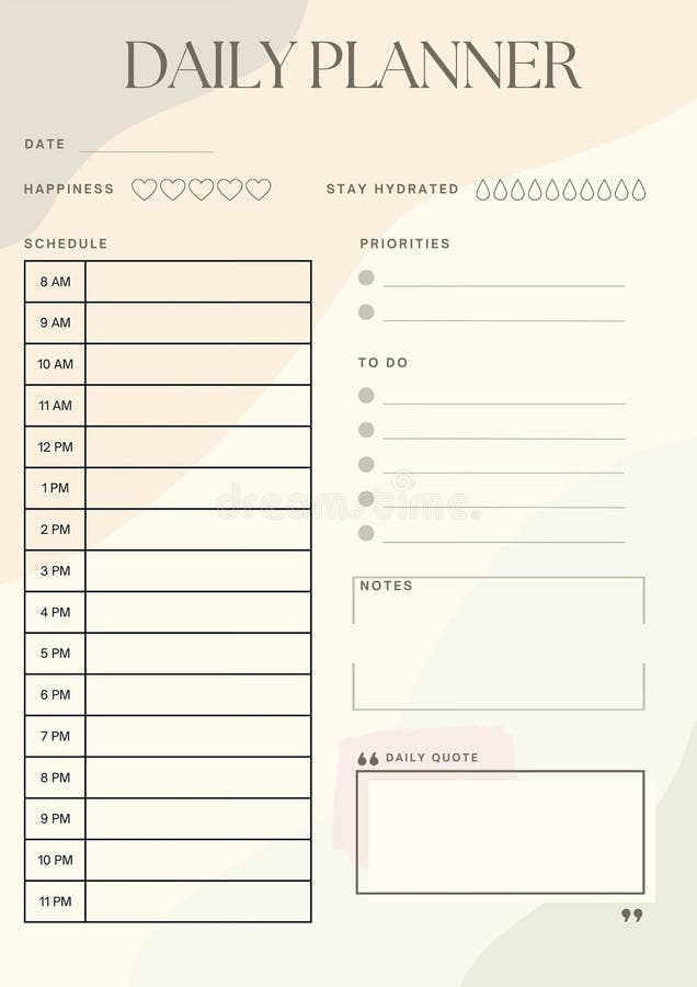 Daily Planner with Sections for Notes and To-do Lists Stock Image ...