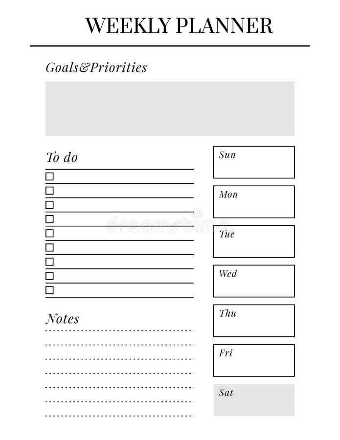 Planner Sheet Vector. Printable Vertical Notebook Page Stock Vector ...