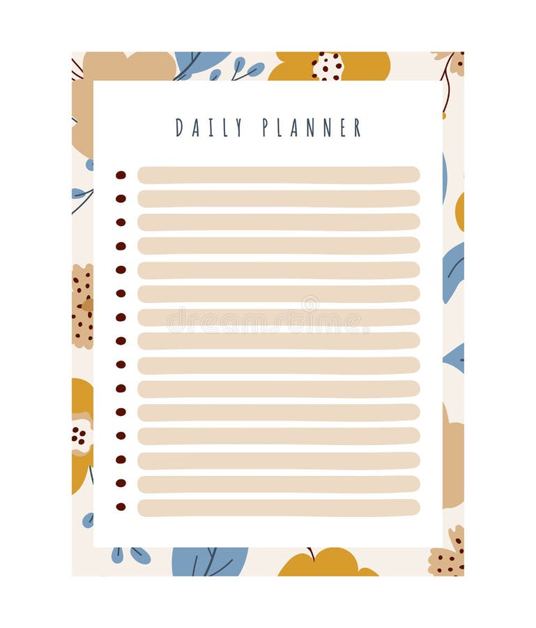 Daily Planner Template in Floral Style. Stock Vector - Illustration of ...
