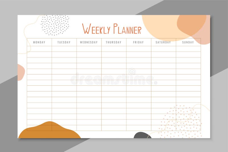 Planner Template for One Week Stock Vector - Illustration of timetable ...