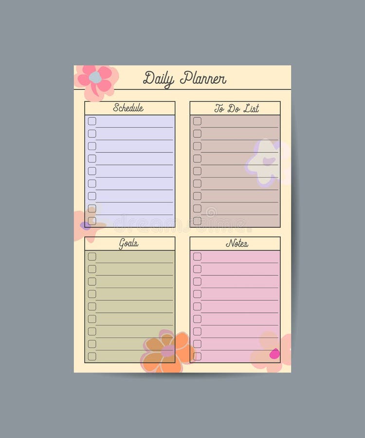 Daily Planner Template. Schedule with Notes and To Do List with Summer ...