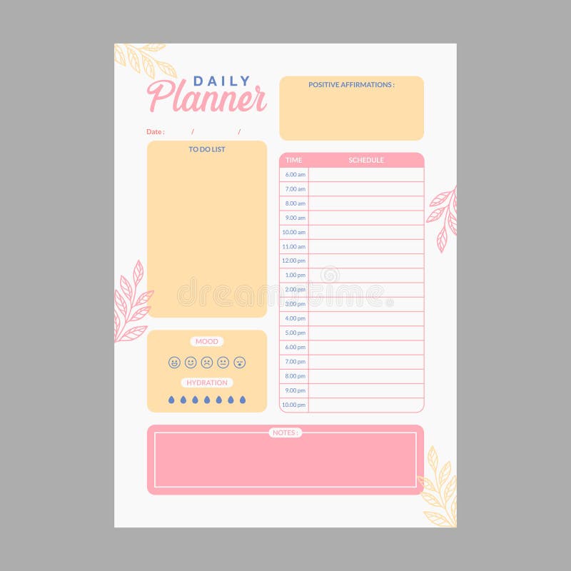Daily Planner Template Vector Stock Illustration - Illustration of ...
