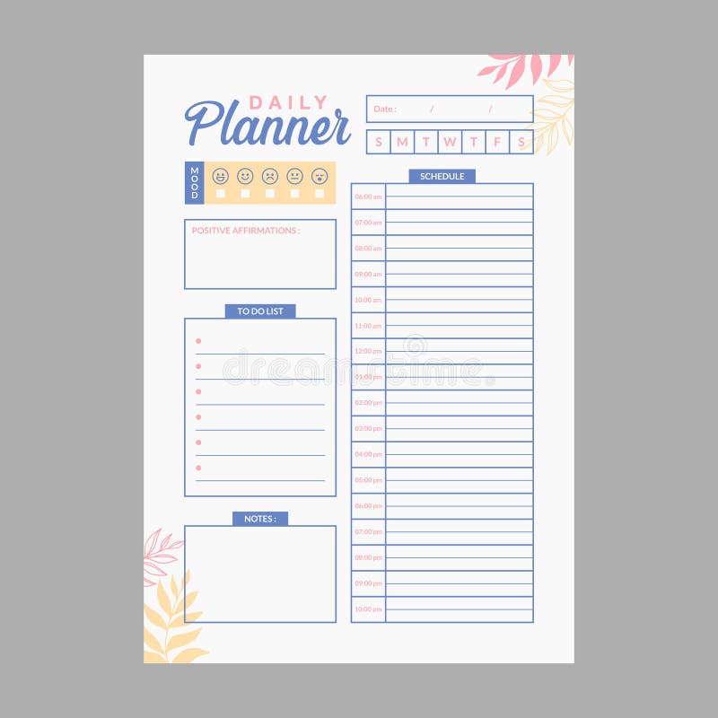 Daily Planner Template Vector Stock Vector - Illustration of calendar ...